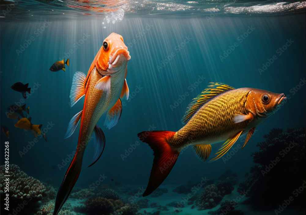 fish as it gracefully leaps out of the water, creating a splash of ...