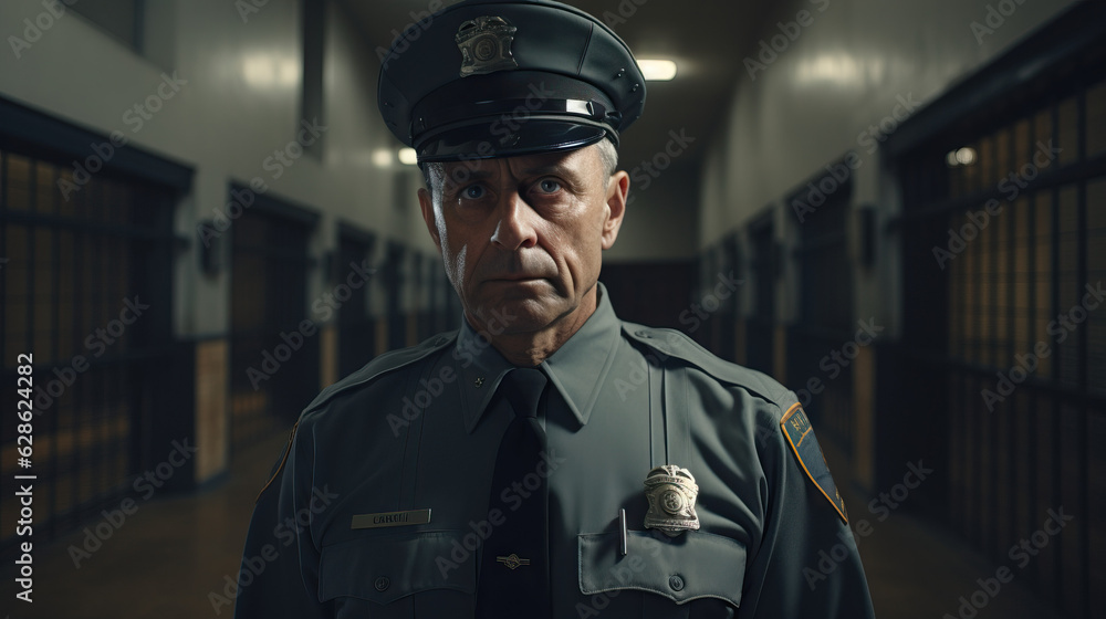 Prison Guard Portrait Jail Setting Portrait. Officer in Uniform ...