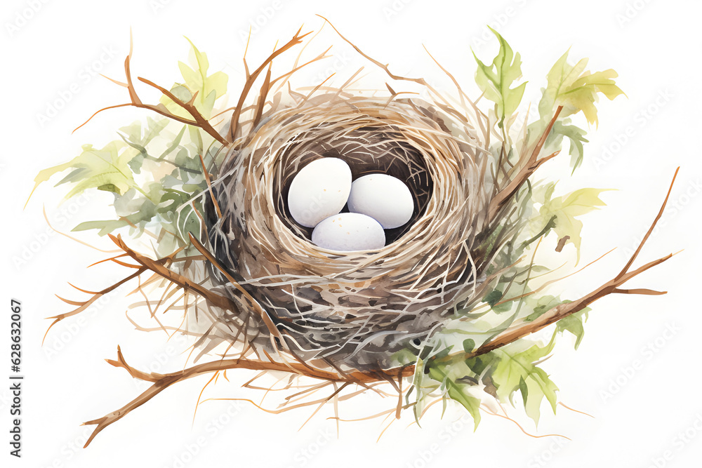 watercolor sketch of bird's nest,texture of paper.GenerativeAI. Stock ...