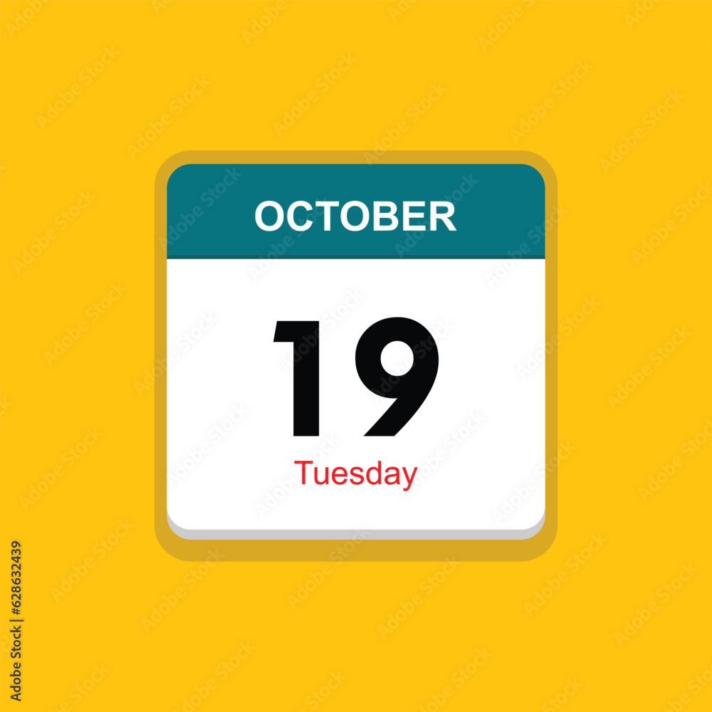 tuesday 19 october icon with yellow background, calender icon Stock ...