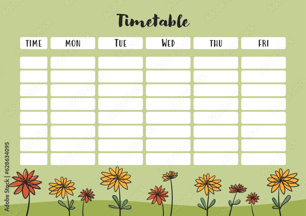 School timetable, weekly planner with flowers. Stock Vector | Adobe Stock