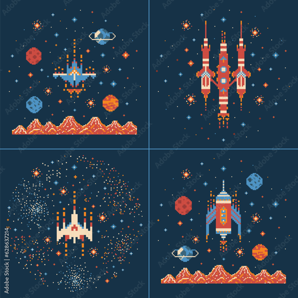 Poster 8 bit Pixel Art Arcade Space Games Scenes – Wall Art | UkPosters