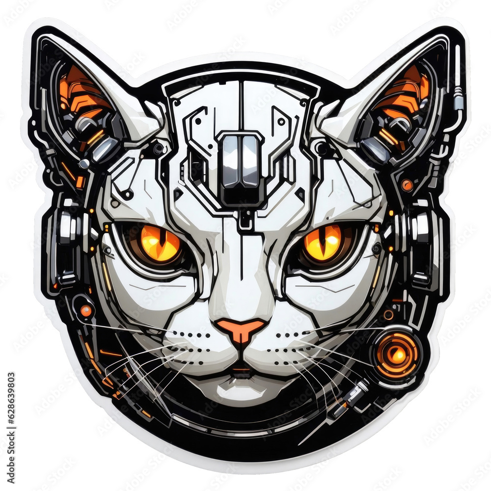 cyborg cat sticker, cat icon, cat logo, cat robot, cute cat cartoon ...