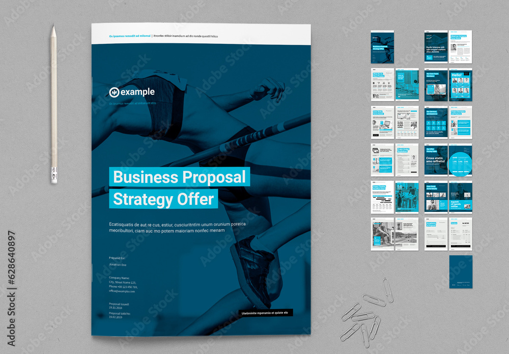 Light Business Proposal Template with Blue and Cyan Elements Stock ...