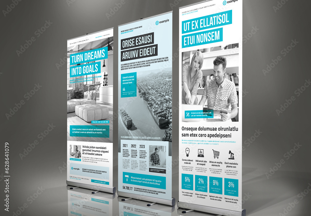 Marketing Roll-up Banner Layout in Light Colors with Cyan Elements ...