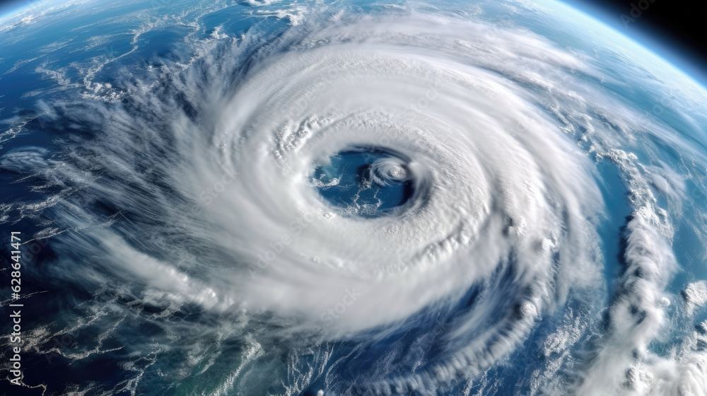 Hurricane from space. Satellite view. Super typhoon over the ocean. The ...