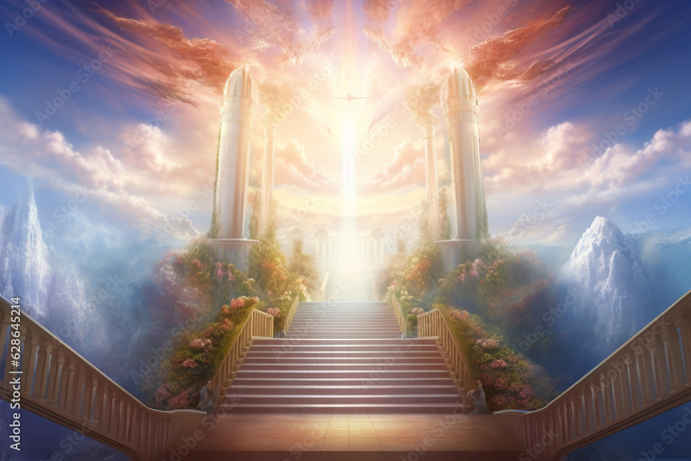Culture and religion concept. Surreal illustration of path to heaven ...