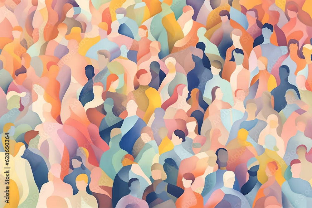 Abstract group of crowded colorful people illustration. Mob of people ...