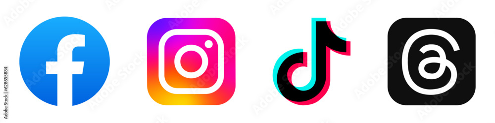 Vetor de Facebook, Instagram, Tik Tok and Threads icon. Social media ...