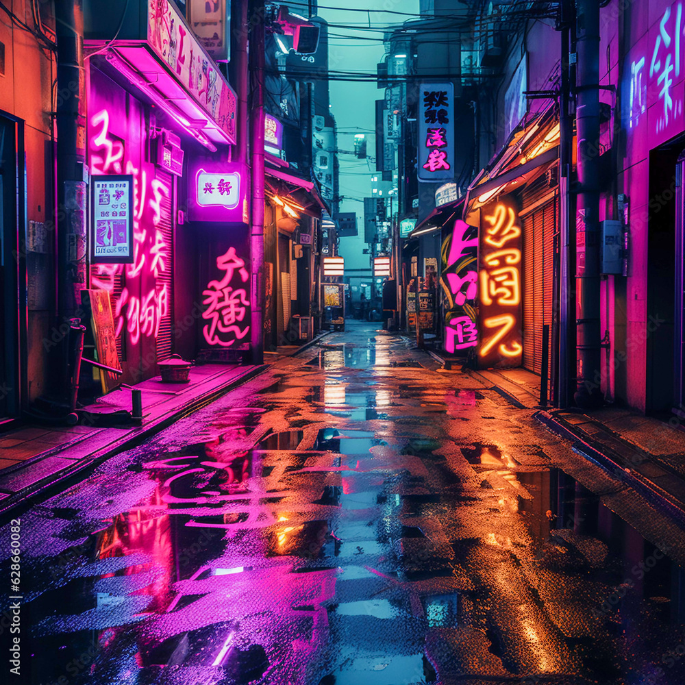 Tokyo Nightscapes: Neon Lights and Kanji Graffiti in Blacklight ...