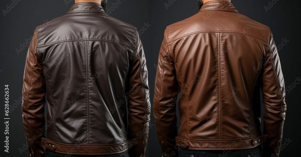 Asian male model, front and back view of blank leather jacket ...
