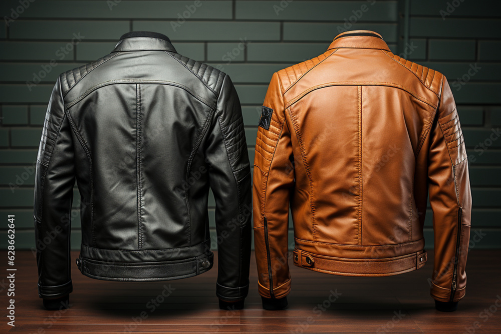 Asian male model, front and back view of blank leather jacket ...
