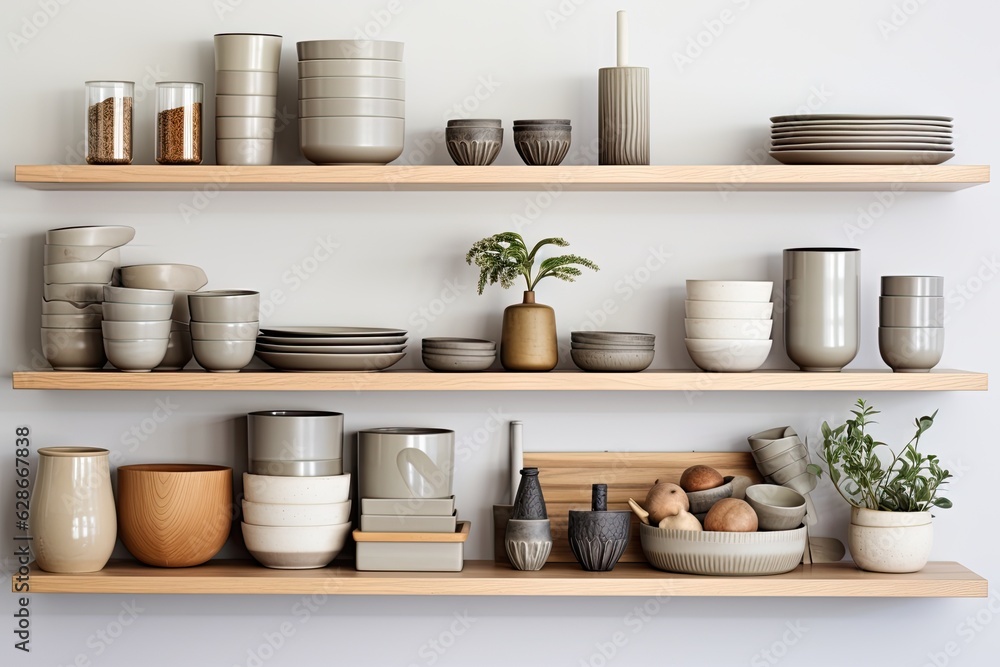 Trendy Scandinavian cuisine inspired interior design. Ceramic plates ...