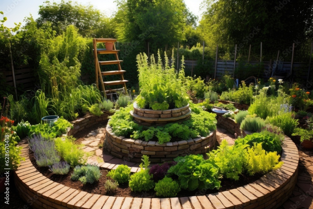 spiral herb garden design in sunlight Stock Photo | Adobe Stock
