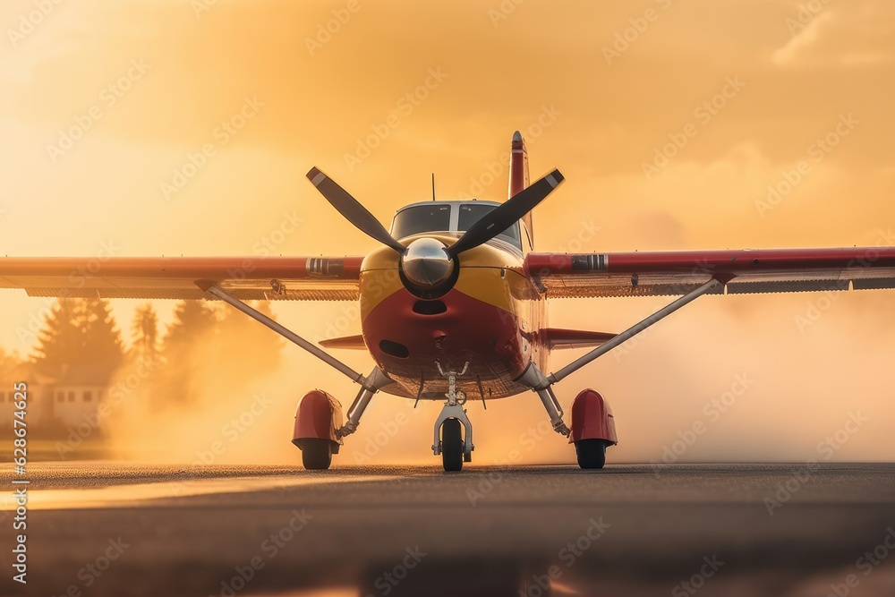 Rescue firefighting aircraft on the runway takes off to extinguish a ...