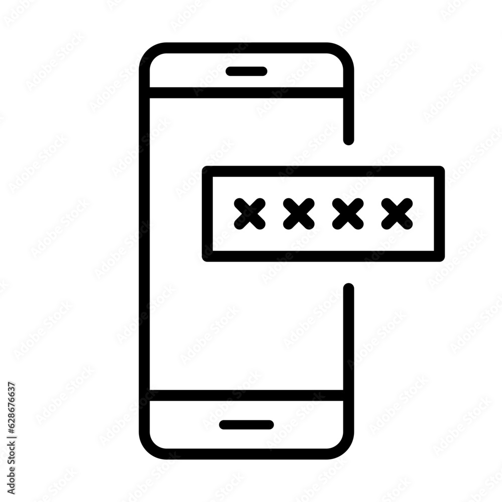 Black single phone with encrypted password line icon, multi factor ...