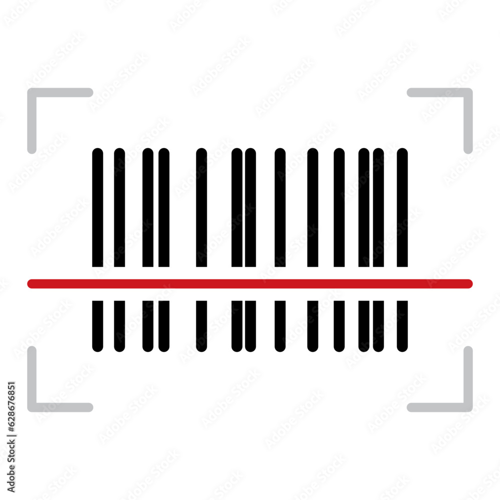 Black scanning bar code with red laser icon, simple digital business ...