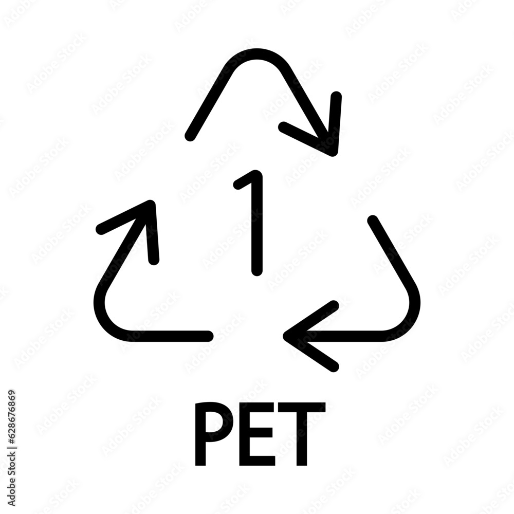 Black single plastic recycle PET 1 line icon, simple recycle code flat ...