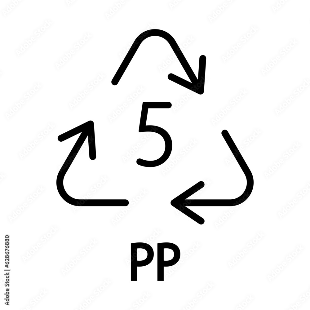 Black single plastic recycle PP 5 line icon, simple recycle code flat ...