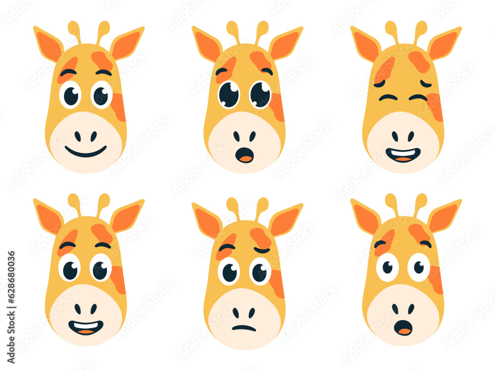 Avatar Cute giraffe. Collection of Emotions of the Muzzle of a Spotted ...