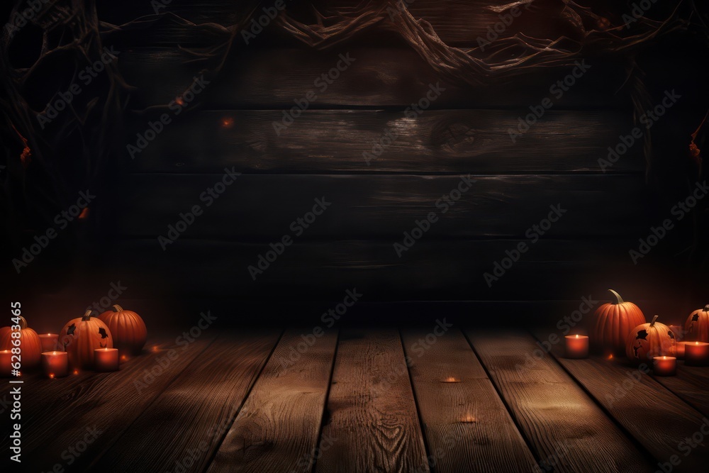 Spooky halloween background with empty wooden planks, dark horror ...