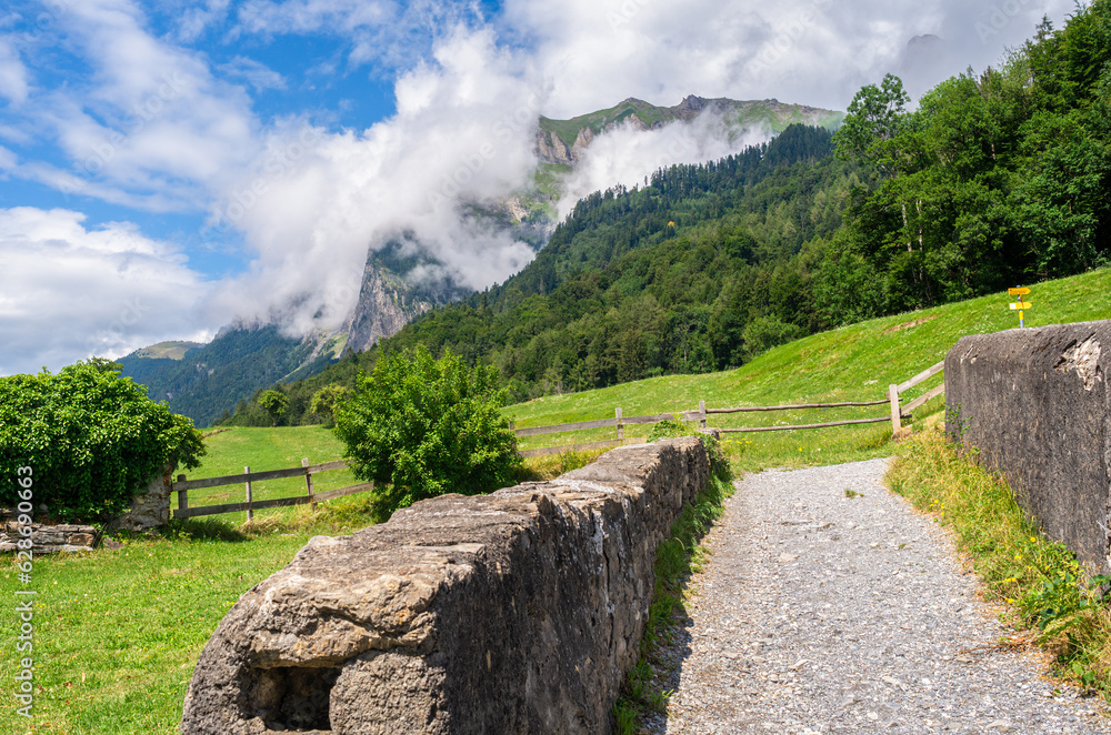 Beautiful alpine landscape at the village of the film and cartoon ...
