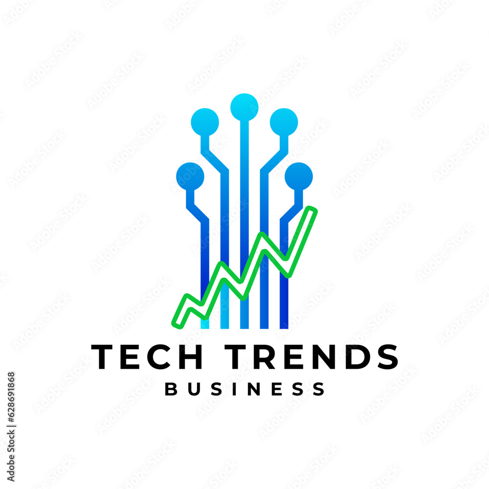 Tech Trends logo design vector. Graph Up with Circuit Technology logo ...