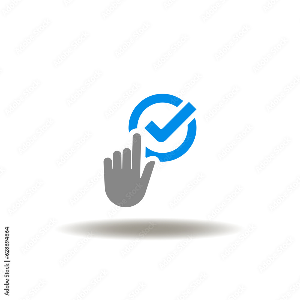 Vector illustration of hand click check mark. Icon of online voting ...