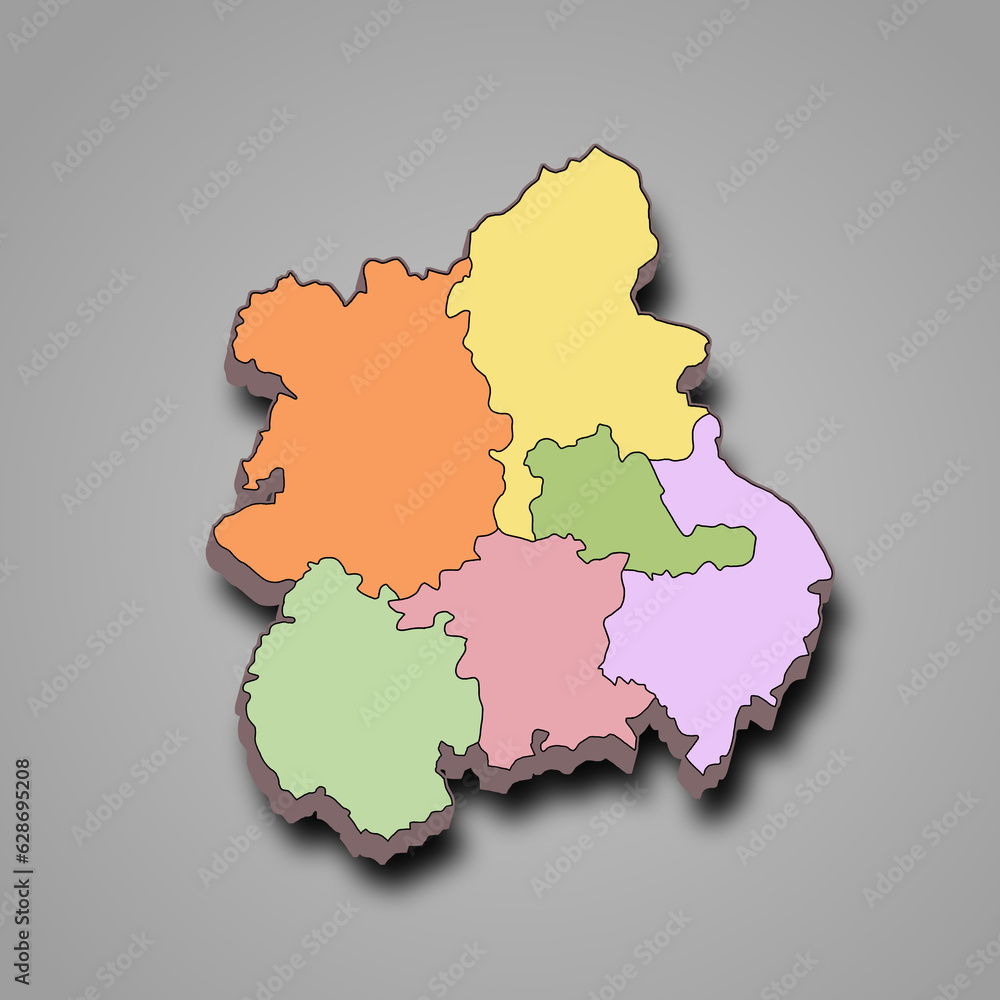 3d map of West Midlands England is a region of England, with borders of ...