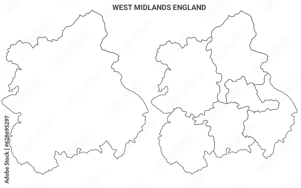 West Midlands England Administrative Map Set - blank outline map Stock ...