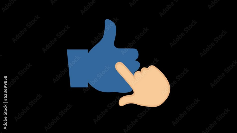 video animation hand cartoon clicking button thumbs up icon like.On a ...