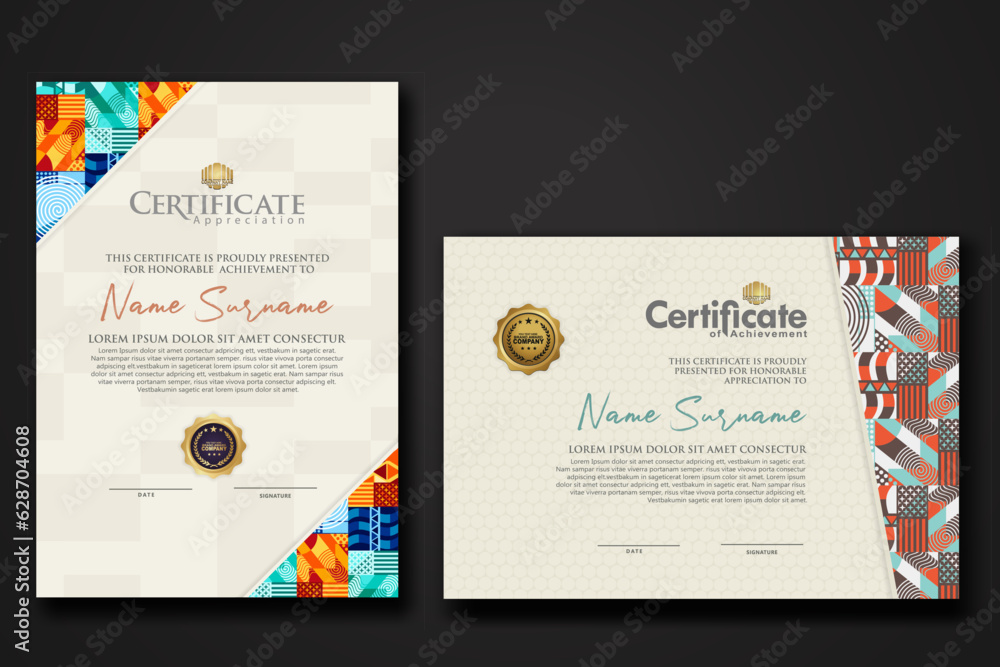 Certificate template with geometric artwork design and simple shapes ...