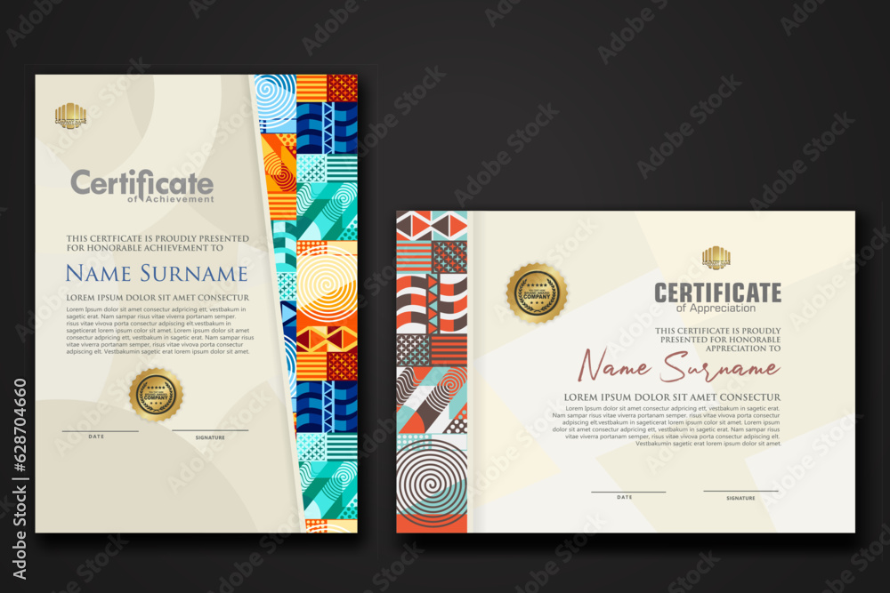 Certificate template with geometric artwork design and simple shapes ...