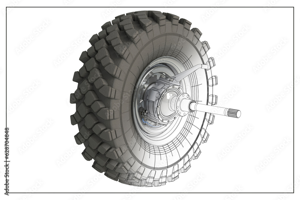 3D design of a wheel hub and automotive suspension with exploded view ...