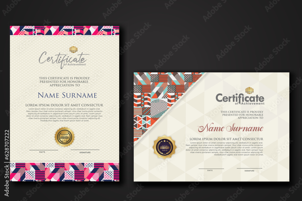 Certificate template with geometric artwork design and simple shapes ...