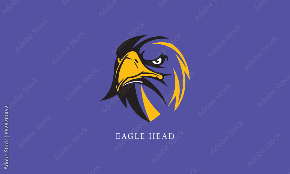 Yellow and black Eagle head logo vector illustration with blue ...