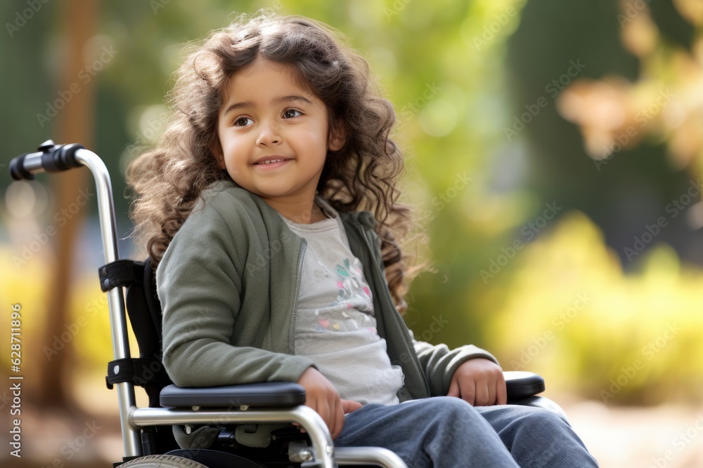 a beautiful young cute model handicapped arab kid girl sitting in a ...