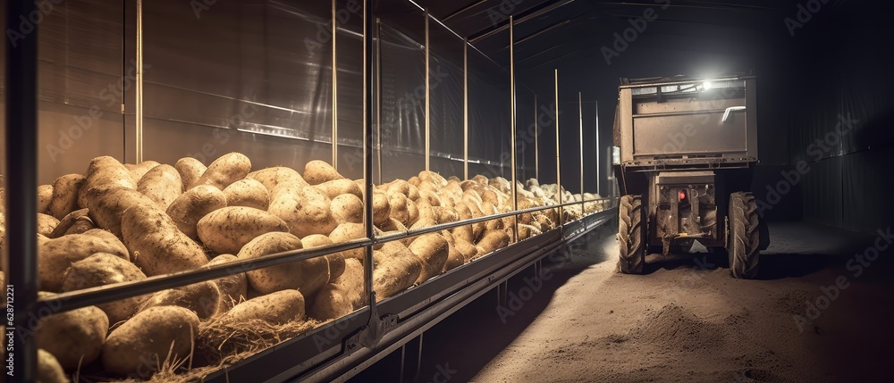 Potato Collection Machine and Sorter after Potato Harvest with Potato ...