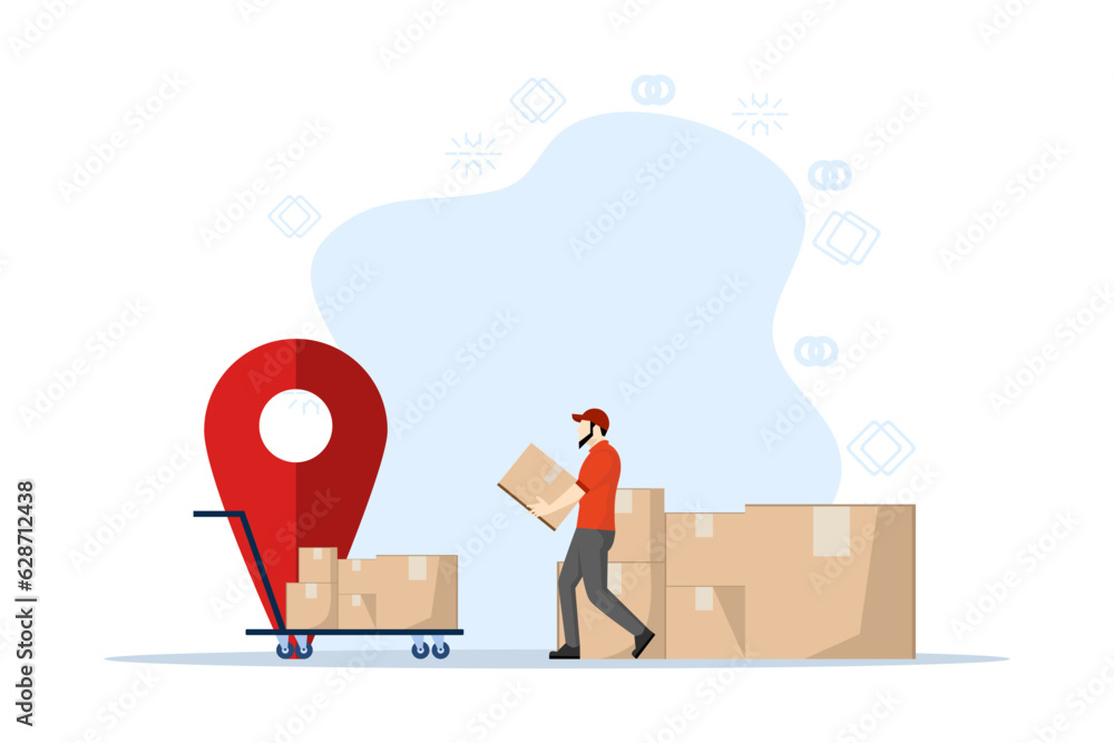 Staff working in logistics storage. Cartoon warehouse worker and loader ...