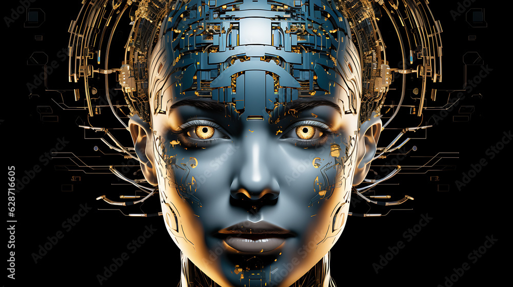 The face of a humanoid robot on an isolated background and close up, AI ...