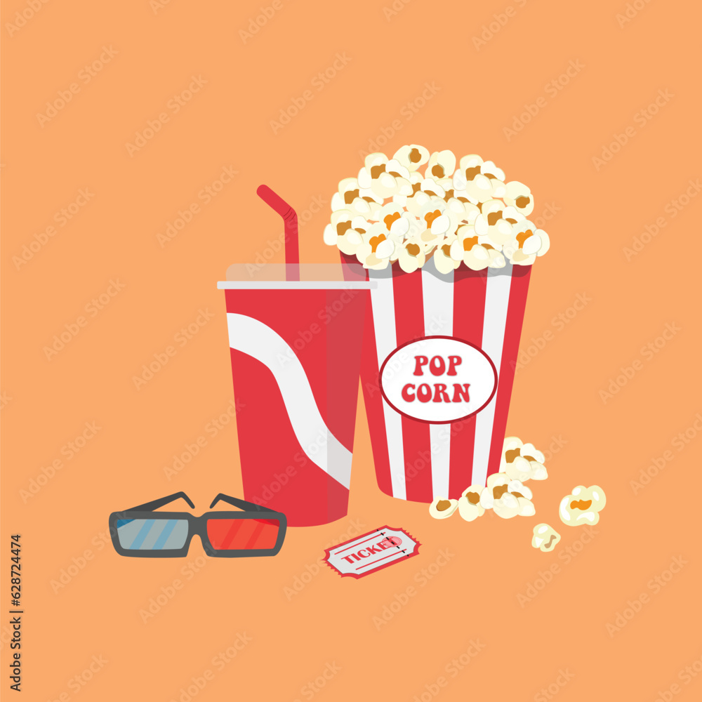 Popcorn box and soda cup vector set. Cinema vector set of popcorn ...