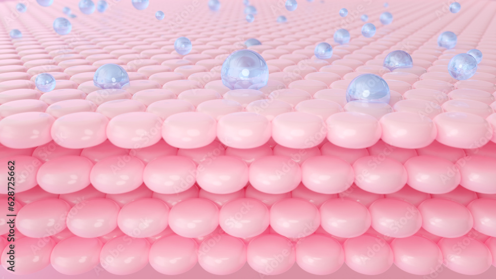 Cosmetic 3d rendering Magic serum through the skin layers and reduce up ...