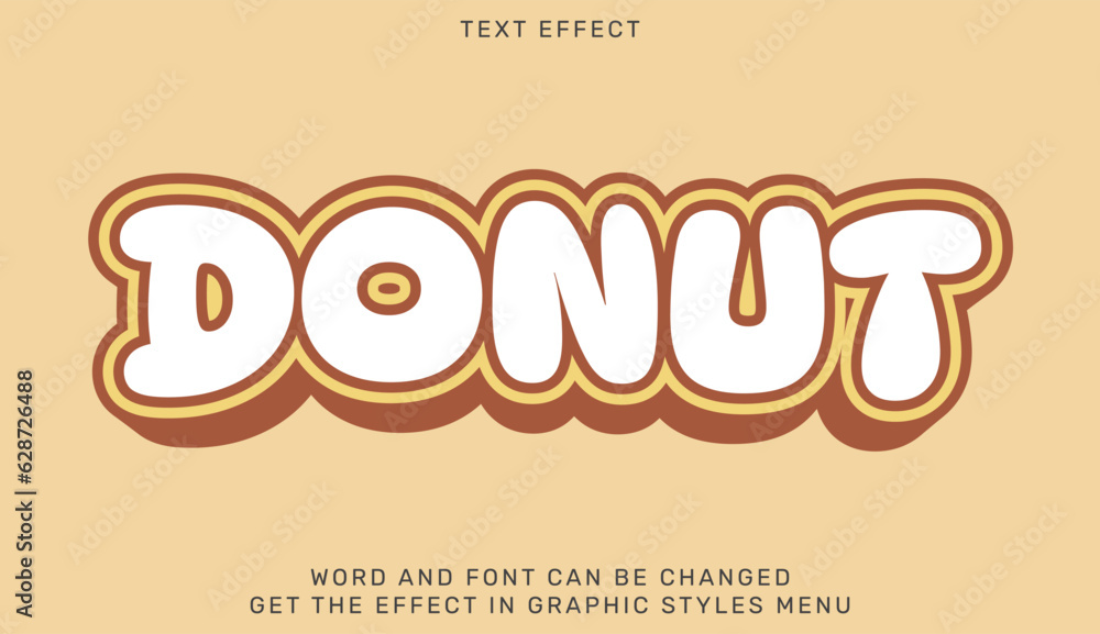Donut text effect template in 3d design. Text emblem for advertising ...
