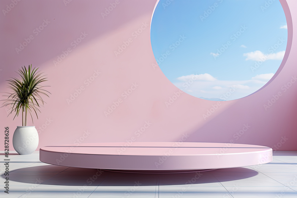 pastel color platform display for show product on white space ...