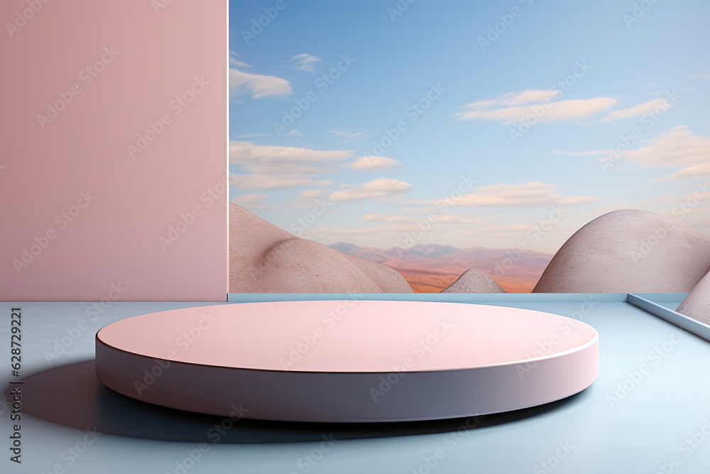 pastel color platform display for show product on white space ...