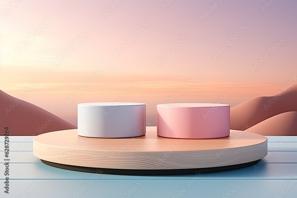 pastel color platform display for show product on white space ...