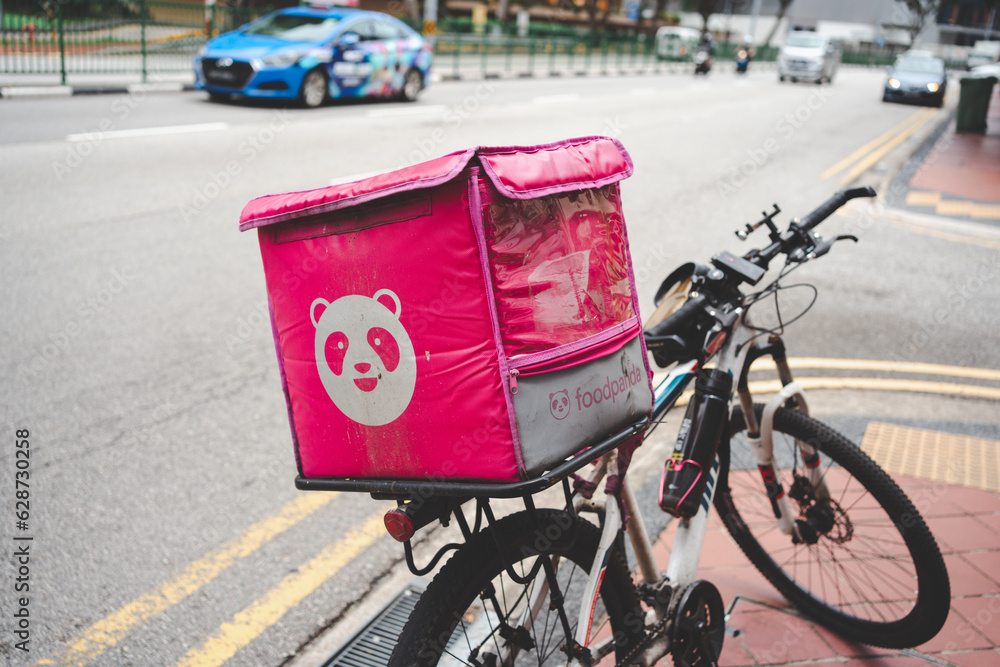 Singapore - October 18,2022 : Foodpanda rider's bicycle was parked ...