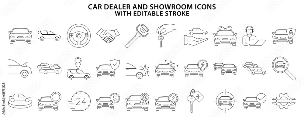 Car dealer icons. Showroom icons. Set icon about car dealer and ...