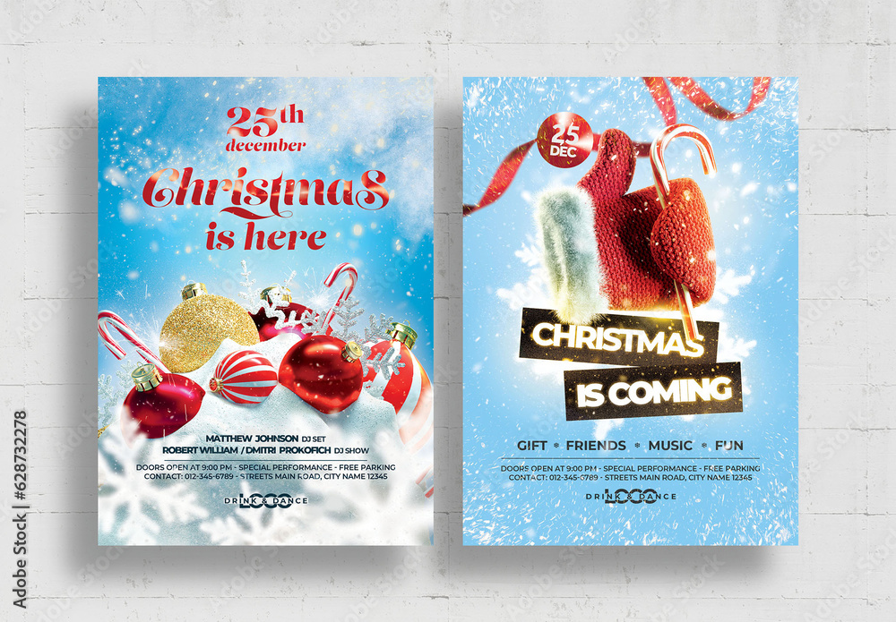 Vibrant Christmas Flyer Poster Layout Set Stock Template | Adobe Stock