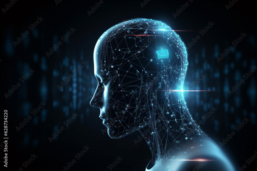 Ai-robot, artificial intelligence, computer machine learning, data mapped computing, thinking ...